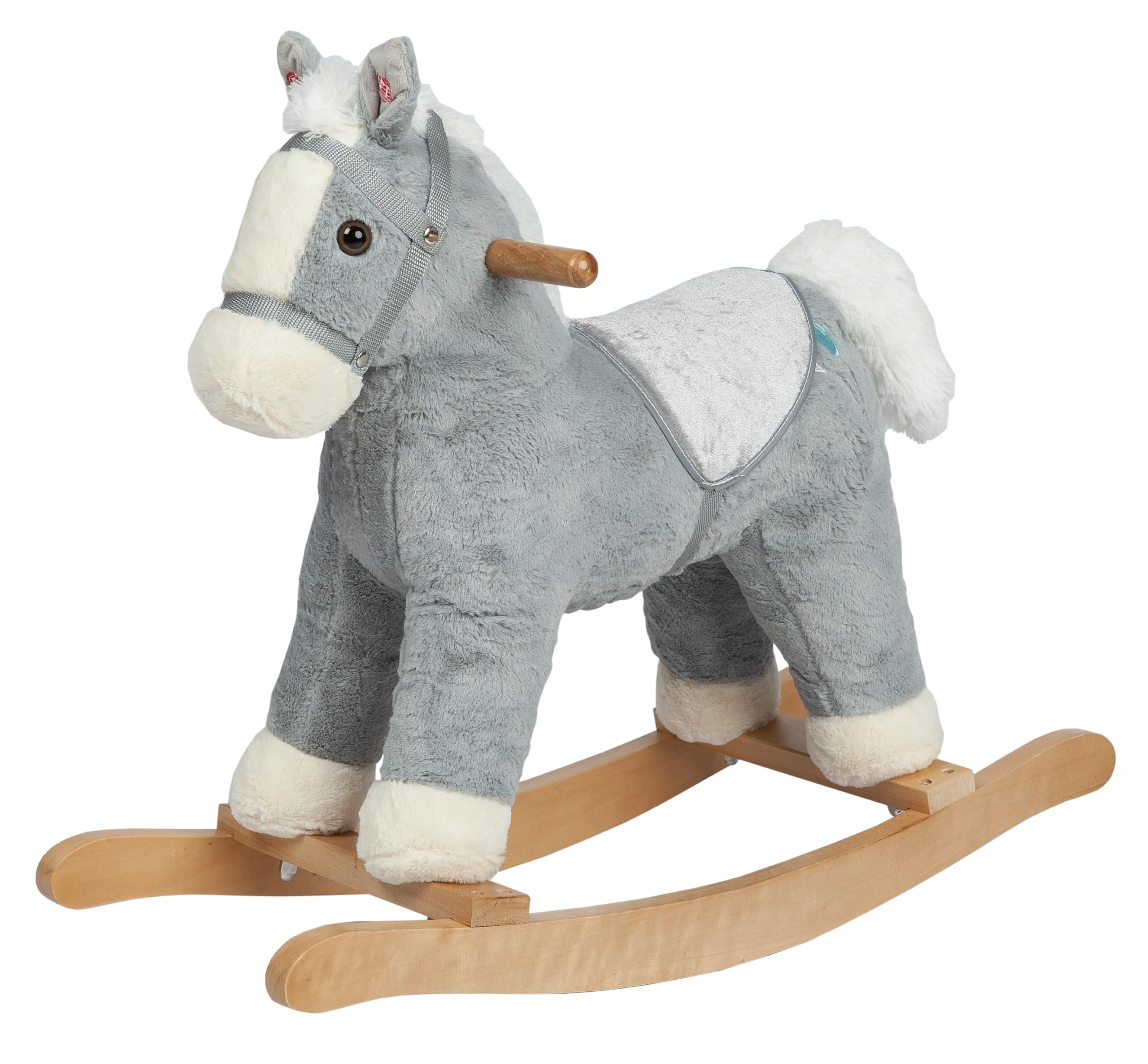 Rock My Baby Pony Rocking Horse, Plush Stuffed Animal Rocker with Realistic Sound, Wooden Rocking Pony, Animal Ride on, Home Decor, for Boys & Girls (Gray Horse Pony for 18M+),CPC Certified
