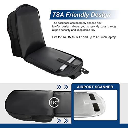 Extra Large Laptop Backpack, Anti Theft Travel Laptop Backpack, Durable 17.3 Inch Water Resistant TSA Business Computer Backpack with USB Charging Port, AREYTECO College School Students Backbag, Black
