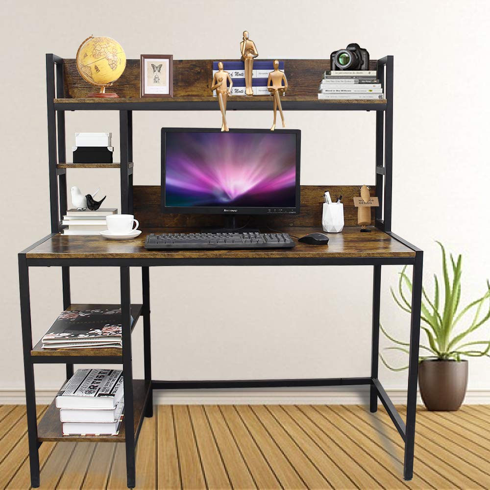Bizzoelife Computer Desk with Hutch and 2-Tier Bookshelf,47 Inches Modern Writing Study Desk with Storage Shelf for Small Space, PC Laptop Table Workstation for Home Office to Saving Space(Rustic) …