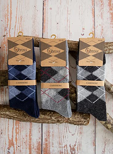 BROSS Checked Patterned Wool Men Socks ISoft Comfortable Wool Winter Socks for Men I Thick Socks I Cashmere Socks I (as1, numeric_9-12, Gray)