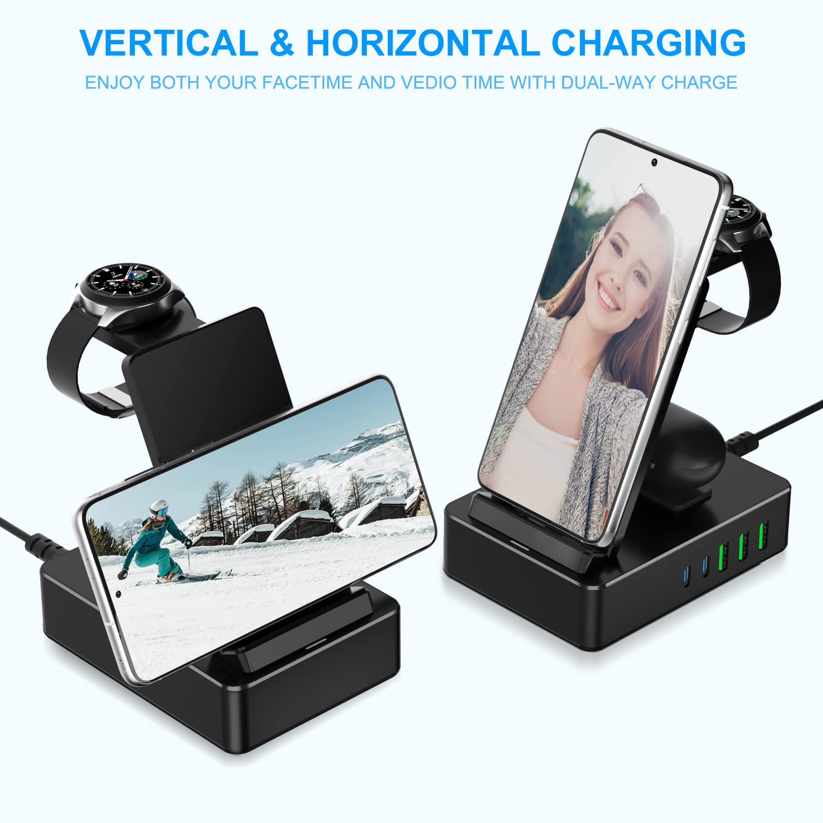 Charging Station for Multiple Devices,8 in 1 Wireless Charging Station 100W Fast Charging Stand for Samsung Galaxy Series/Samsung Watch 5/4/3/Earbuds,USB Changing Dock for Phone,Pad,Tablet,Kindle,PSP