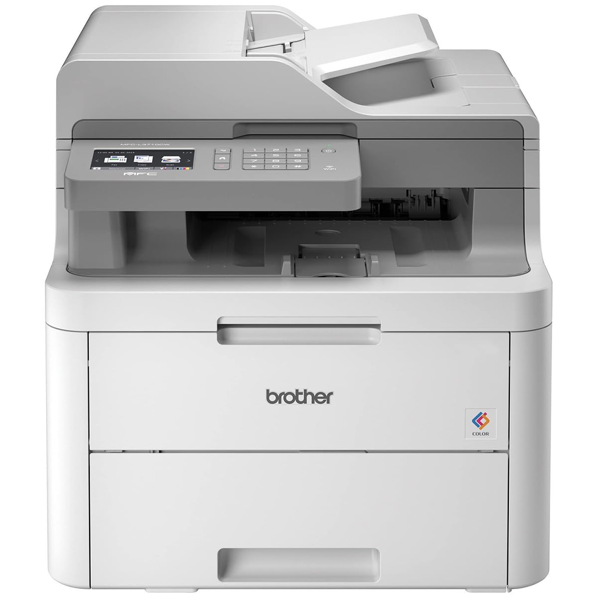 Brother MFC-L3710CW Wireless All-in-One Digital LED Color Laser Printer, White - Print Copy Scan Fax - 600 x 2400 dpi, 3.7" LCD Touchscreen Display, 19 ppm, 8.5 x 14, 50-Sheet ADF, 250-sheet
