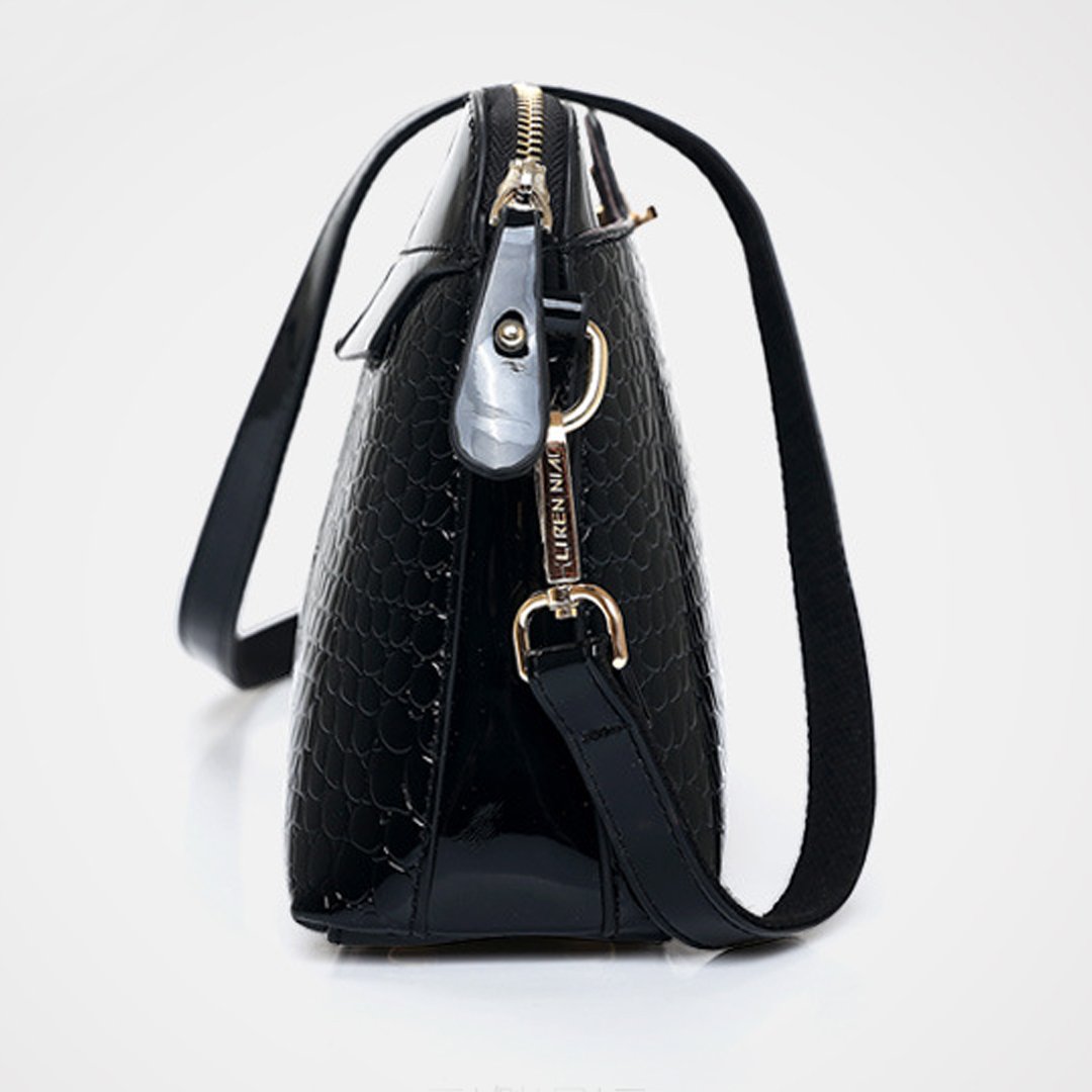 Women PU Patent Leather Alligator Stripe Handbag Clutch Shoulder Bag Cross Body Bag Clutch Handbag Shell Bag(Black)