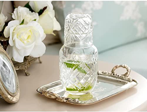 DUHALINE Crystal Bedside Carafe and Glass Set, Crystal Bedside Night Carafe Pitcher and Tumbler Glass Set, 2 Piece Water Pitcher And Cup Night Set (17.75 oz or 525 ml)