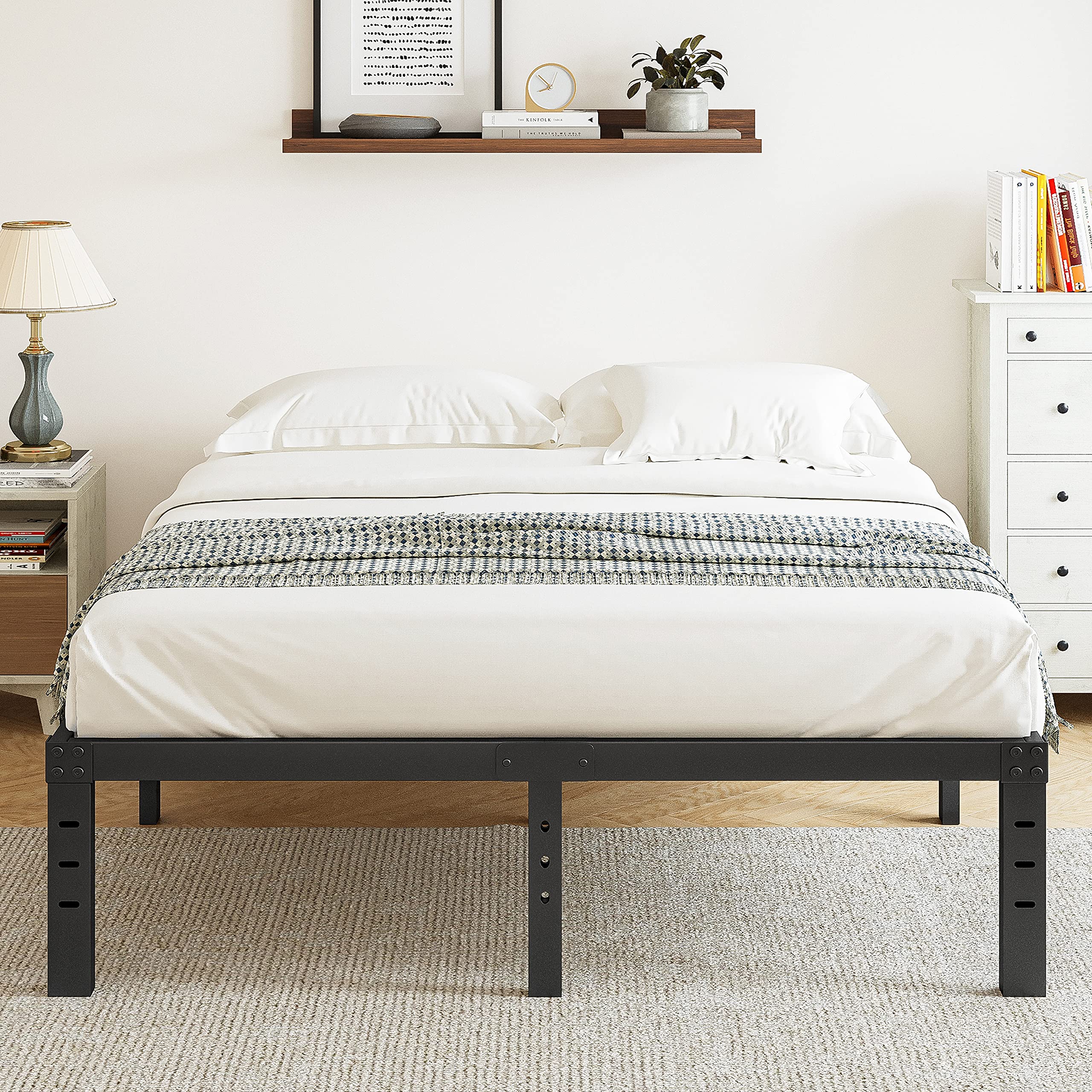 Breezehome 18" Full Metal Bed Frame with Sturdy Wood Slats No Box Spring Needed, Durable Heavy Duty Platform Bed Frame Full Size, Underneath Storage, Easy Assembly, Noise Free, Black