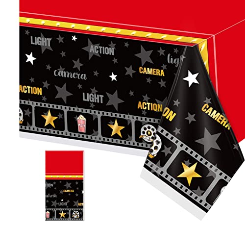 Movie Night Table Covers Waterproof Oil Proof Spill Proof Table Cloth Wipe Clean Table Cover Theme Rectangular Tablecloth for Party Decorations Movie Night Tableware, 51 x 87 Inch (1)