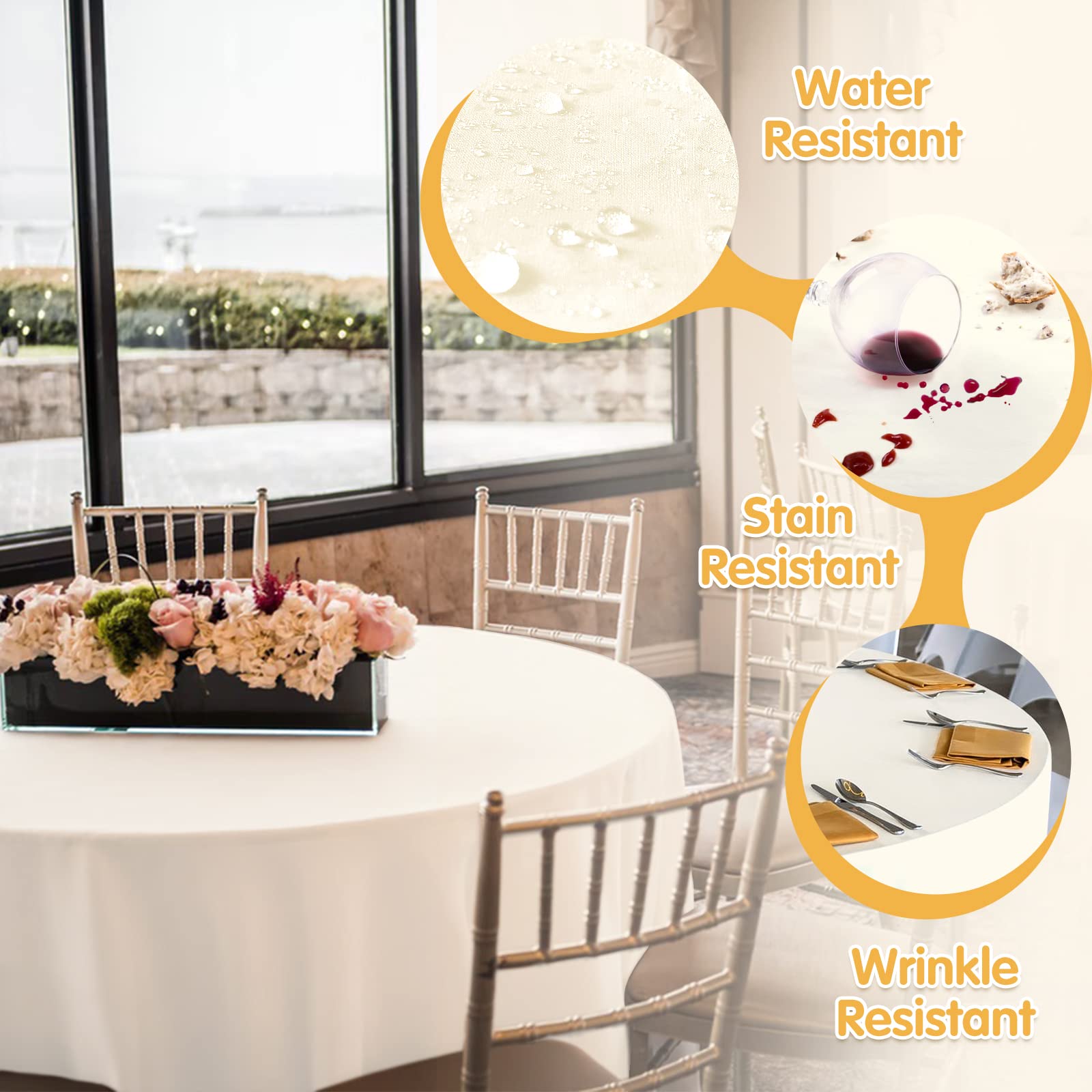 BRILLMAX 6 Pack Ivory Round Tablecloths 90 Inch - Circle Bulk Linen Polyester Fabric Washable Table Clothes Cover for Wedding Reception Banquet Birthday Party Buffet Restaurant