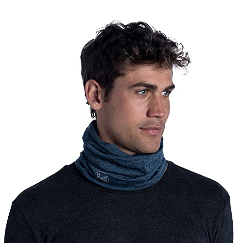 BUFF Adult Midweight Merino Wool Neck Gaiter, Headband & Winter Neck Warmer, Ski Mask & Face Shield, Worn 12+ Ways, Blue Melange, One Size