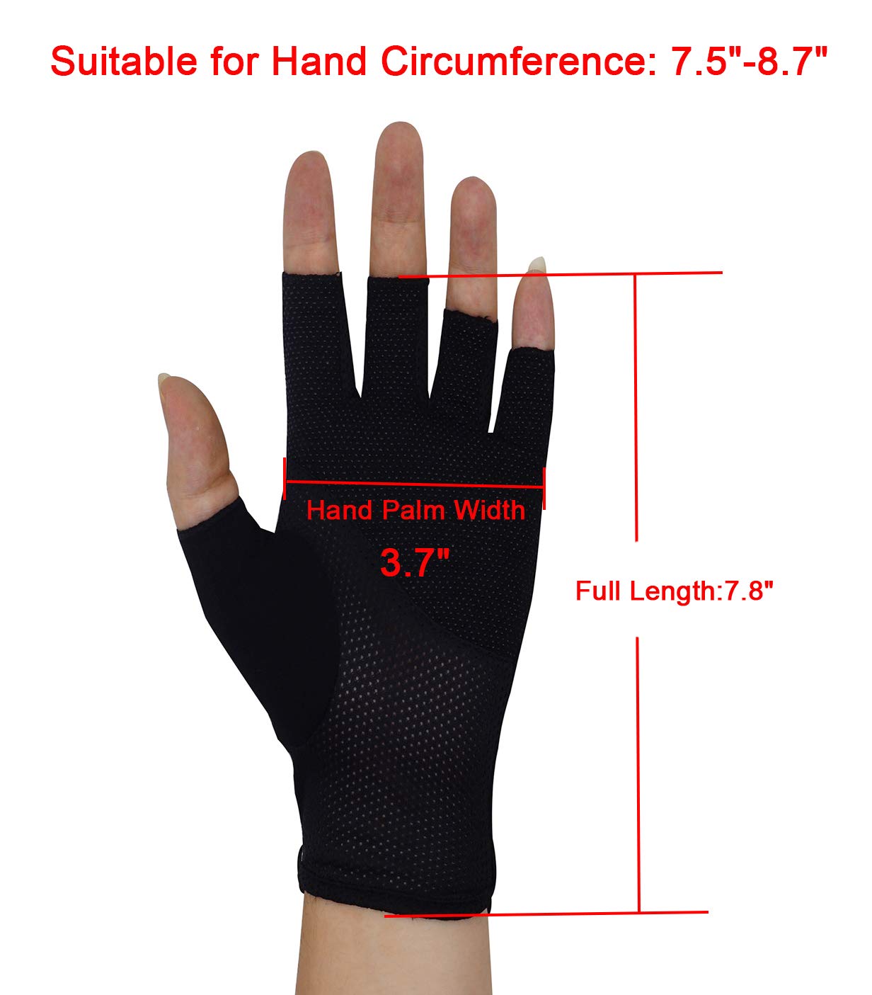 Bienvenu Mens Summer UV Protection Half Finger Outdoor Hiking Driving Cycling Riding Cotton Sunblock Gloves, Black