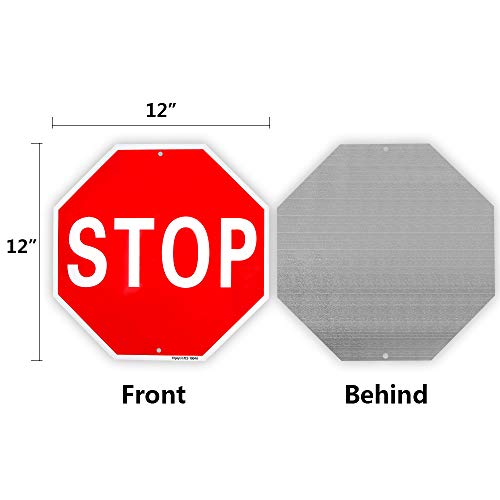 Enjoyist Stop Sign Street Slow Warning Reflective Signs 12"x 12" 40 Mil Rust Free Aluminum Sign, UV Protected and Weatherproof
