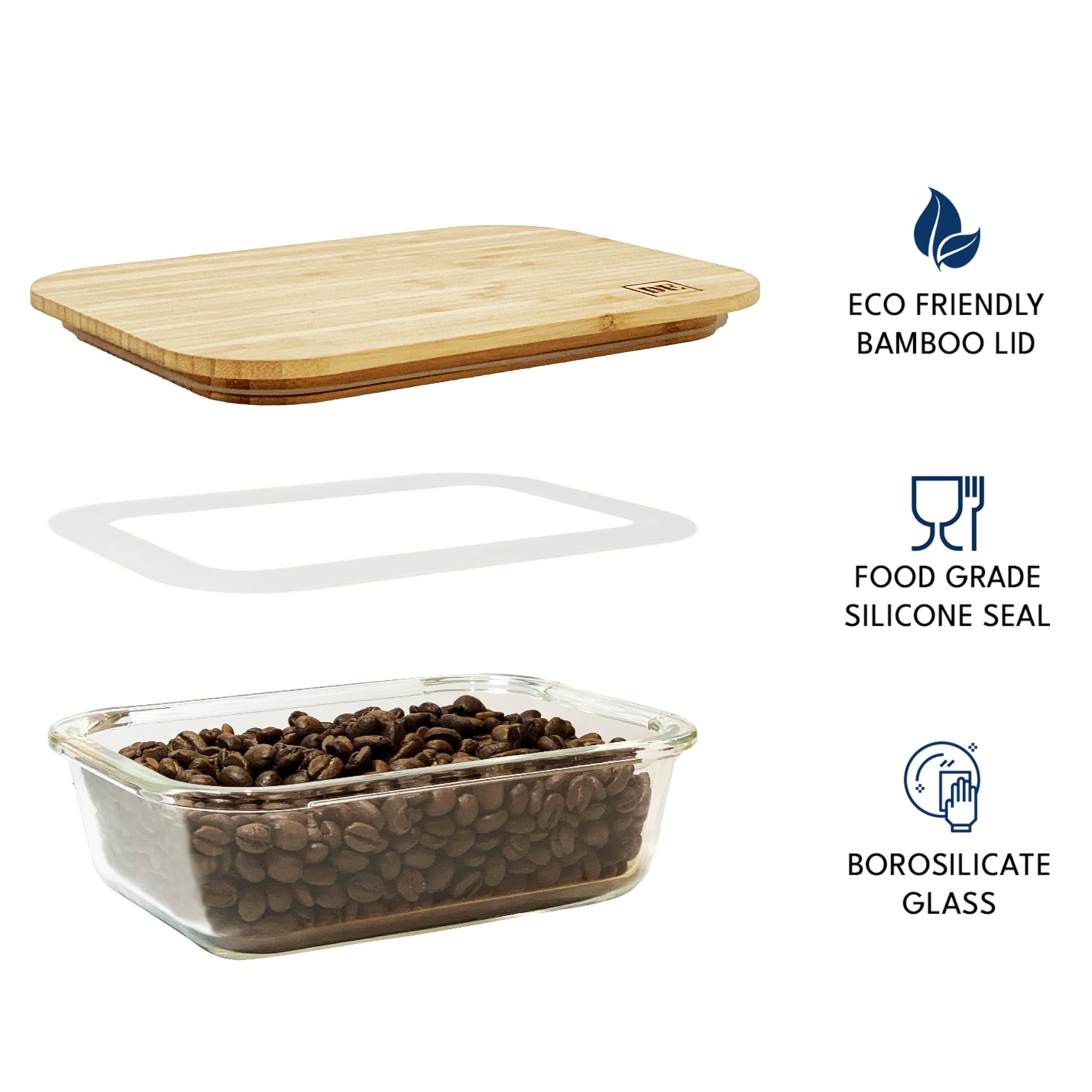 DE Glass Food Storage Containers with Bamboo Lids (4 Pack, 36 Ounce) Eco Friendly Meal Prep Containers Reusable β Airtight, Plastic Free, BPA Free