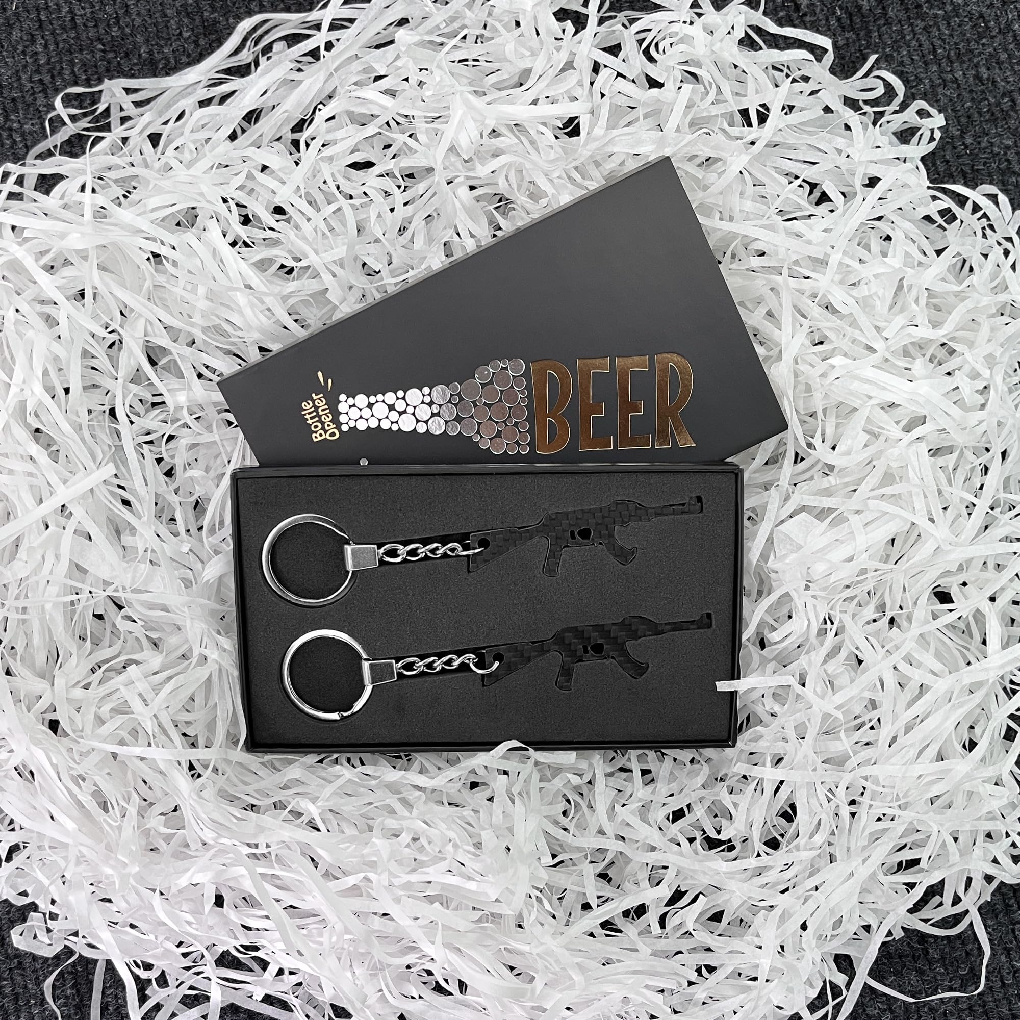 CRMPro Carbon Fiber Bottle Opener with Metal Keyring 2-Pack, Ultralight Keychain Bottle Openers for Outdoor Home Kitchen