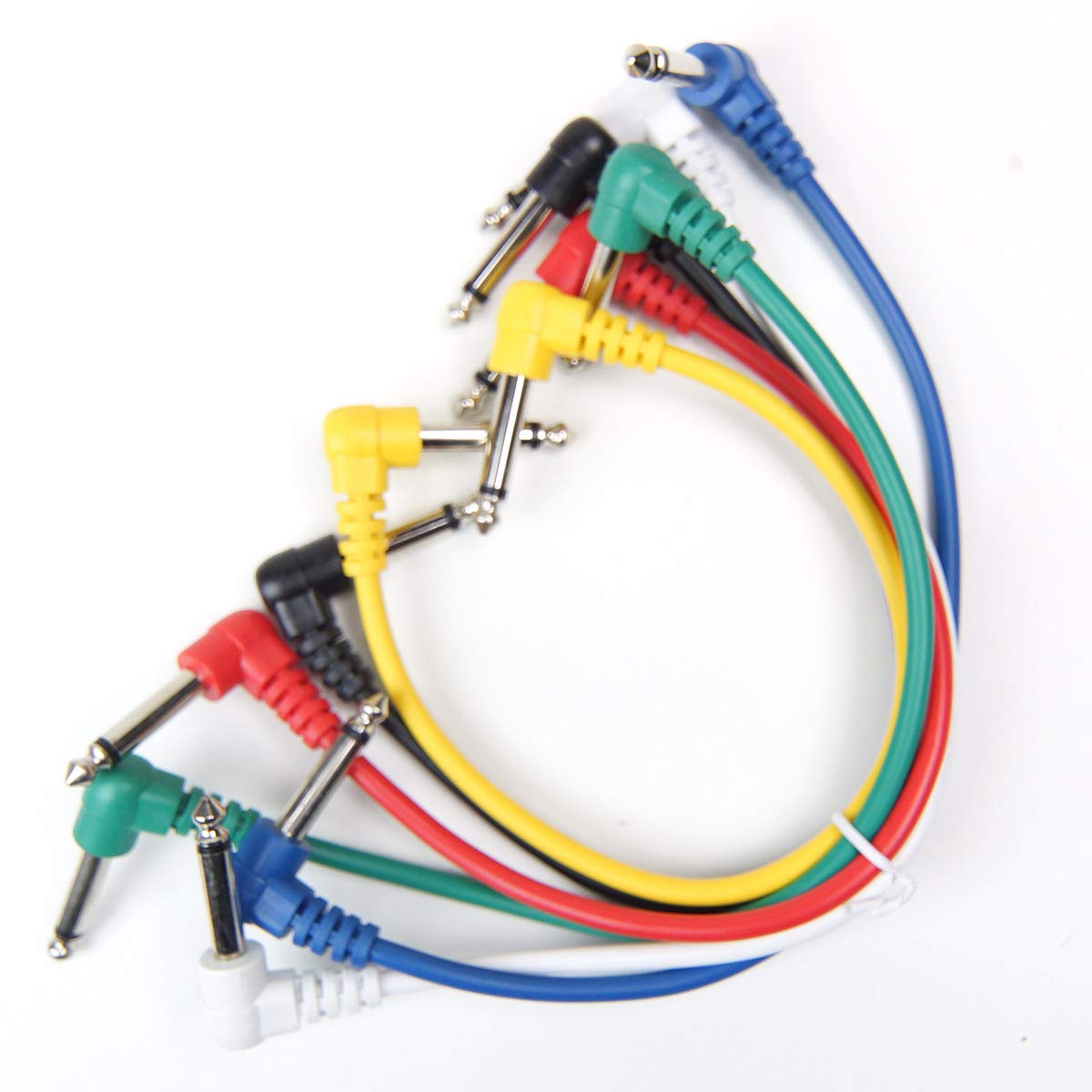 Multi-color 12" Angle to Angle Guitar effect pedal jumper patch cable, Pack of 6