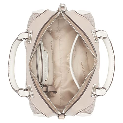 Calvin Klein Blake Top Zip Mini Satchel Crossbody, Almond/Taupe/Cherub White Logo,One Size