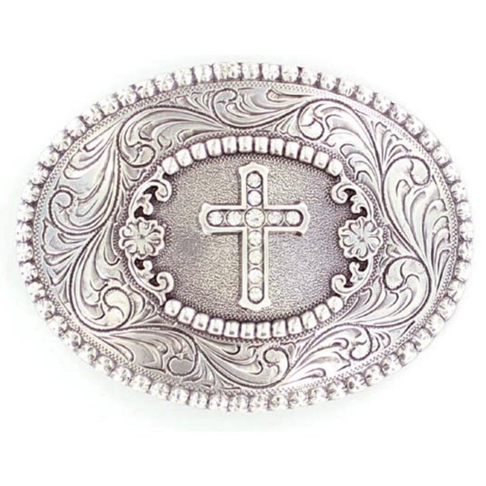 Nocona Women's Rhinestone Cross Belt Buckle Silver One Size