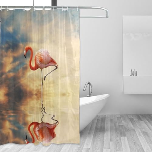 BLuevi Sea Surface Flamingos Shower Curtain for Bathroom Waterproof Fabric with Hooks 72x72 Inch