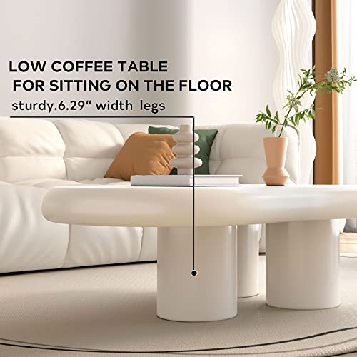 HOTICKME Cloud Coffee Table for Living Room, Cream Color Center Table, 47.24" Central Table with 3 Legs, Simple Style End Table