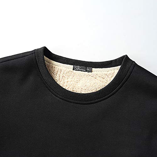 FASKUNOIE Men's Sweatshirts Warm Sherpa Lined Fleece Long Underwear Tops Winter Crewneck T shirts Black