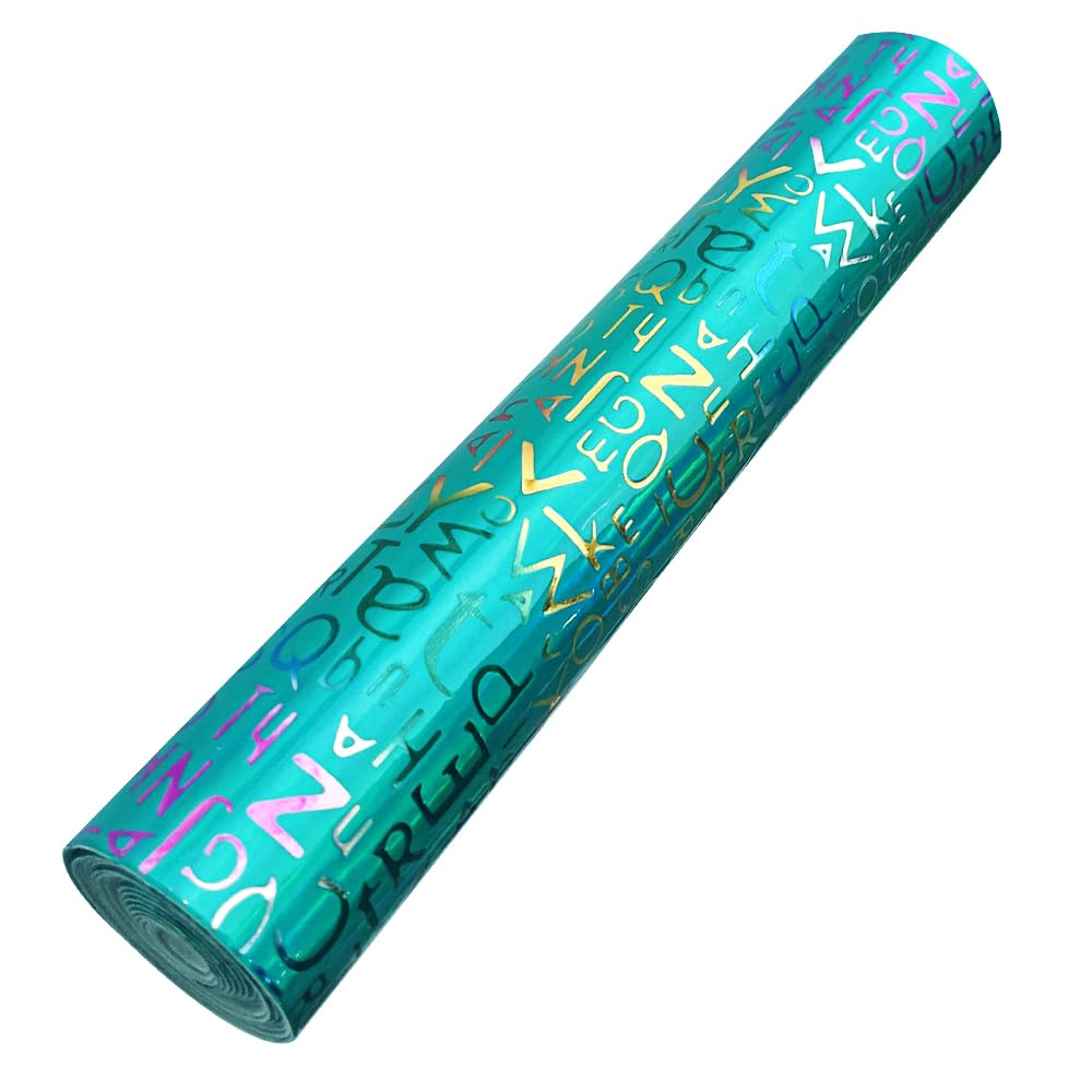HYANG Mirror Teal Embossed Fashion Letter PU Faux Leather Sheets 1 Roll 12"X53"(30cmX135cm), Faux Leather Very Suitable for Leather Earrings, Bows, Handbag ,Sewing ,Crafts Making