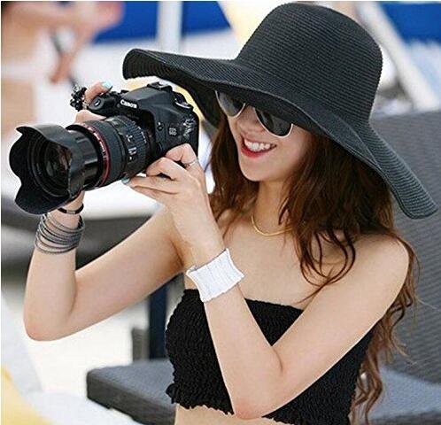 Women's Ridge Wide Floppy Brim Summer Hat Large Brimmed Garden Beach Sun Hat Big Summer Sun Hat Straw Cap Party Garden Travel Black