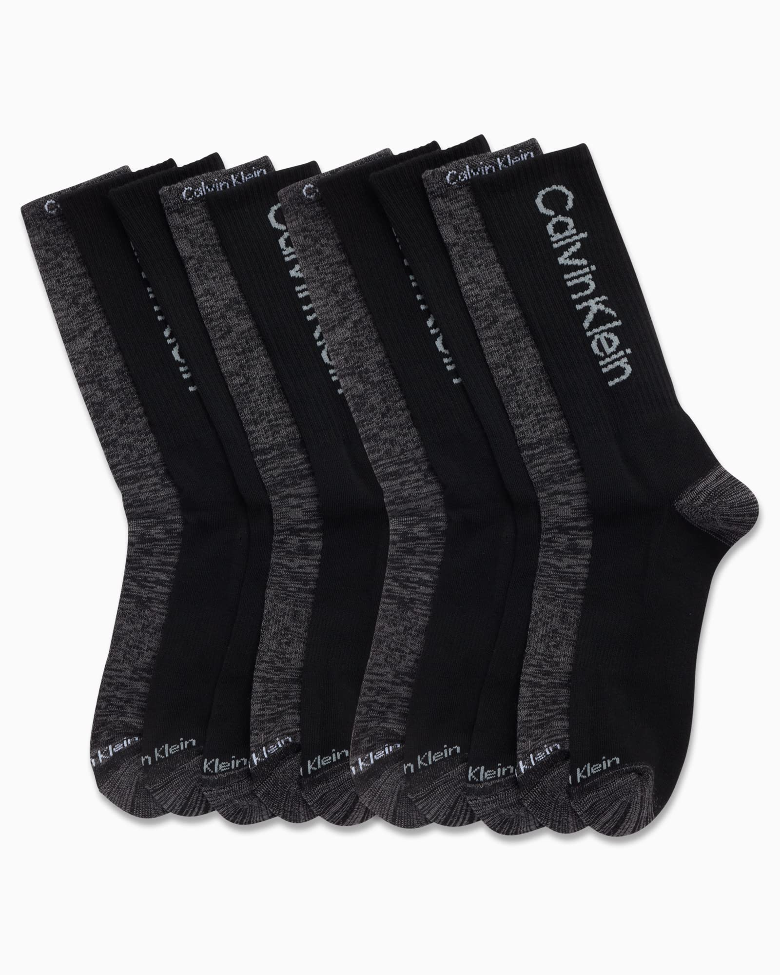 Calvin Klein Men’s Crew Socks - 6 Pack Performance Cushion Comfort Crew Socks - Breathable Athletic Socks for Men (7-12), Size 7-12, Black Logo