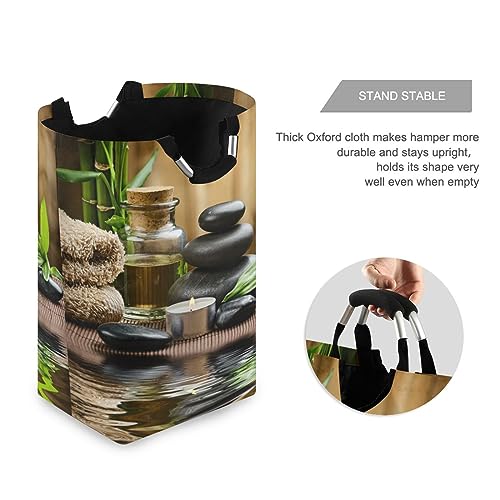 Flradish Zen Basalt Stones on Wood Large Laundry Hamper Collapsible Waterproof Freestanding Laundry Basket with Handles for Laundry Living Room,Bathroom