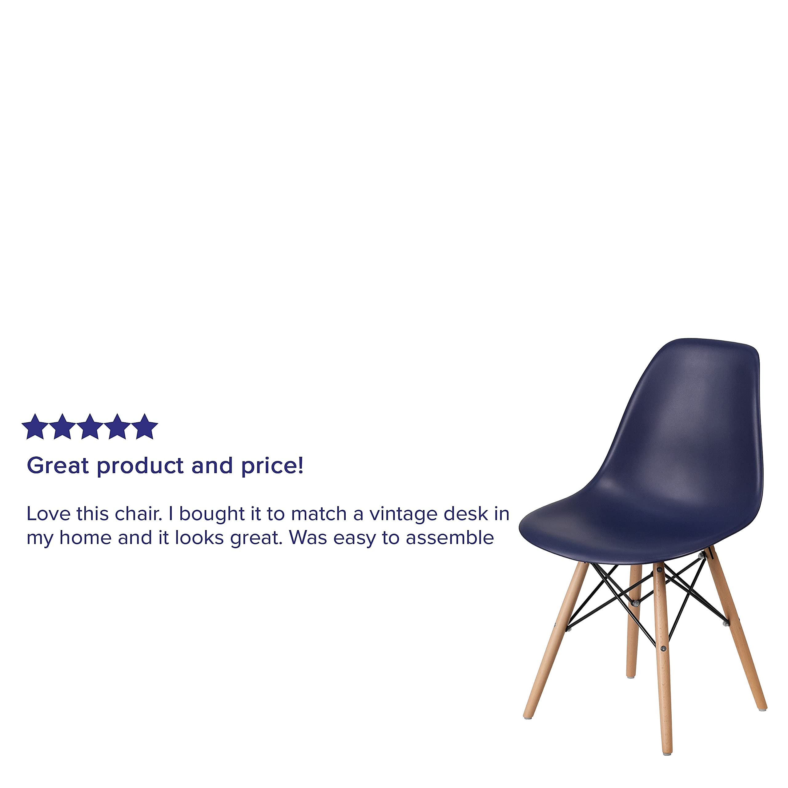 Flash Furniture 2 Pack Elon Series Navy Plastic Chair with Wooden Legs for Versatile Kitchen, Dining Room, Living Room, Library or Desk Use