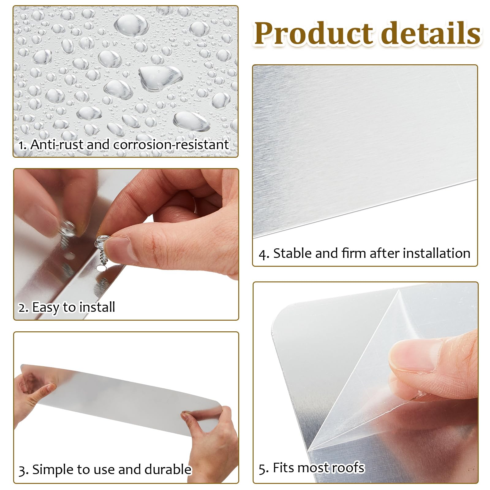 Blulu 2 Pcs Gutter Guard Gutter Valley Splash Guard Aluminum Roof Rain Diverter with 20 Screws Roofing Gutters Accessories for House Residential Flat Shingle Roofs Corner (Straight Style)