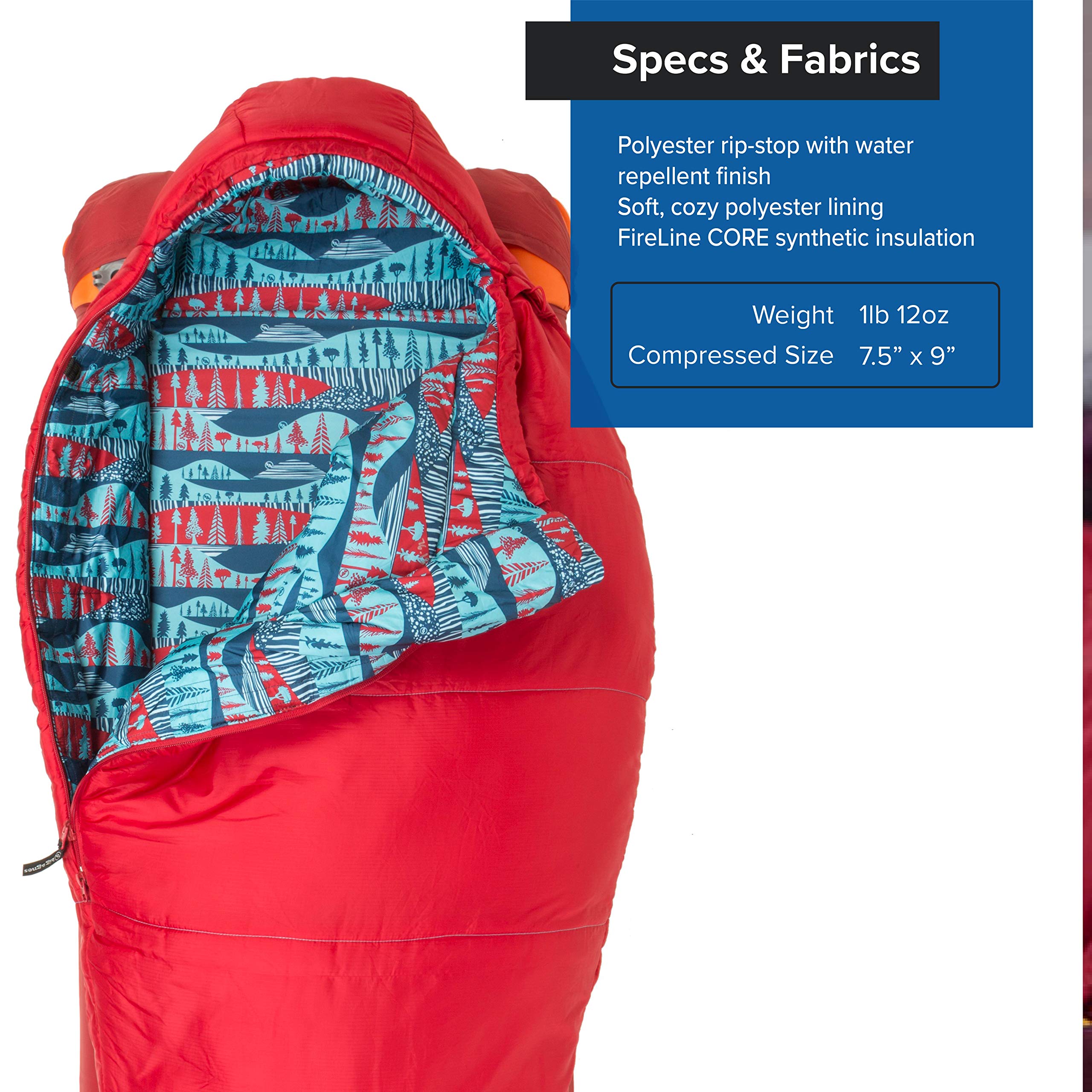 Big Agnes Duster 15 Kids' Synthetic Mummy Sleeping Bag, Red, Regular Length, Right Zipper