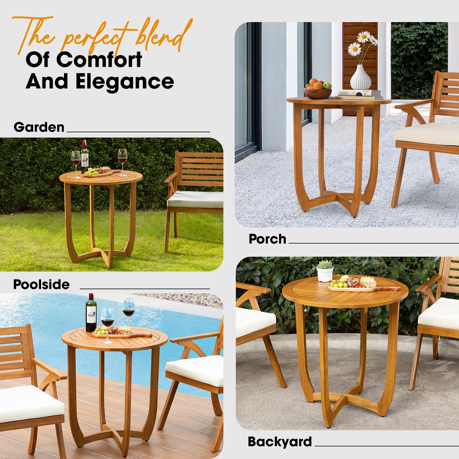 Idzo Outdoor Bistro Dining Table Heavy Duty 270lbs Capacity, FSC Acacia Wood, Elegant & Minimalist Design for Garden, Backyard, Porch, Patio