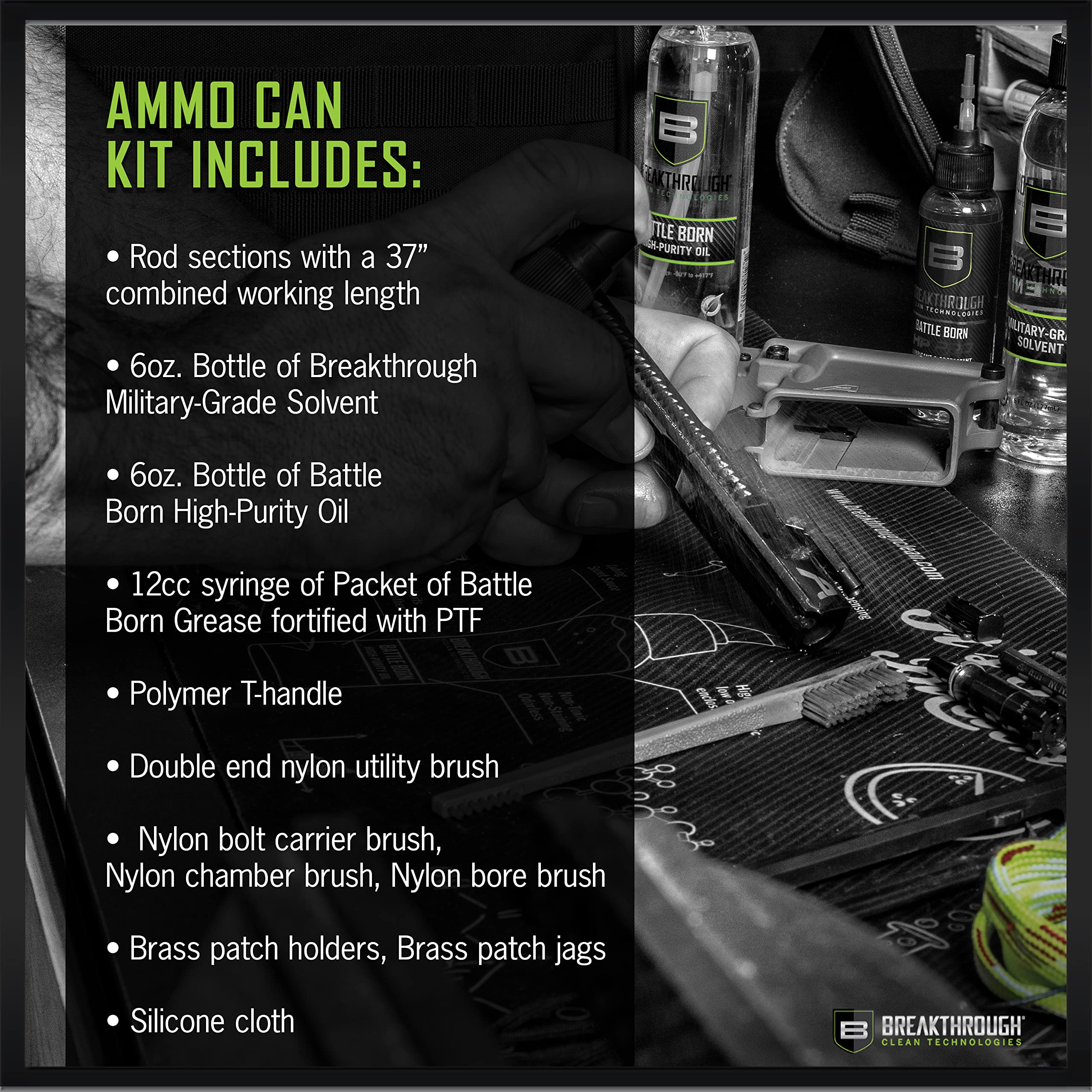 Breakthrough Clean Universal Gun Cleaning Kit - Ammo Can Case with Gun Cleaning Supplies - .22 Caliber - 12 Gauge
