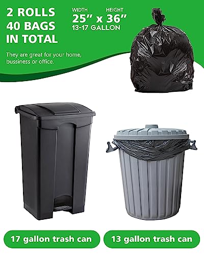 Kitchen Trash Bags 15-17 Gallon 40 Count, AYOTEE Garbage Bags Tall Kitchen Unscented Large plastic Trash Bags recycling bags Wastebasket Bin 40-68 Liners for Kitchen Home Lawn Leaf Bags (Black)