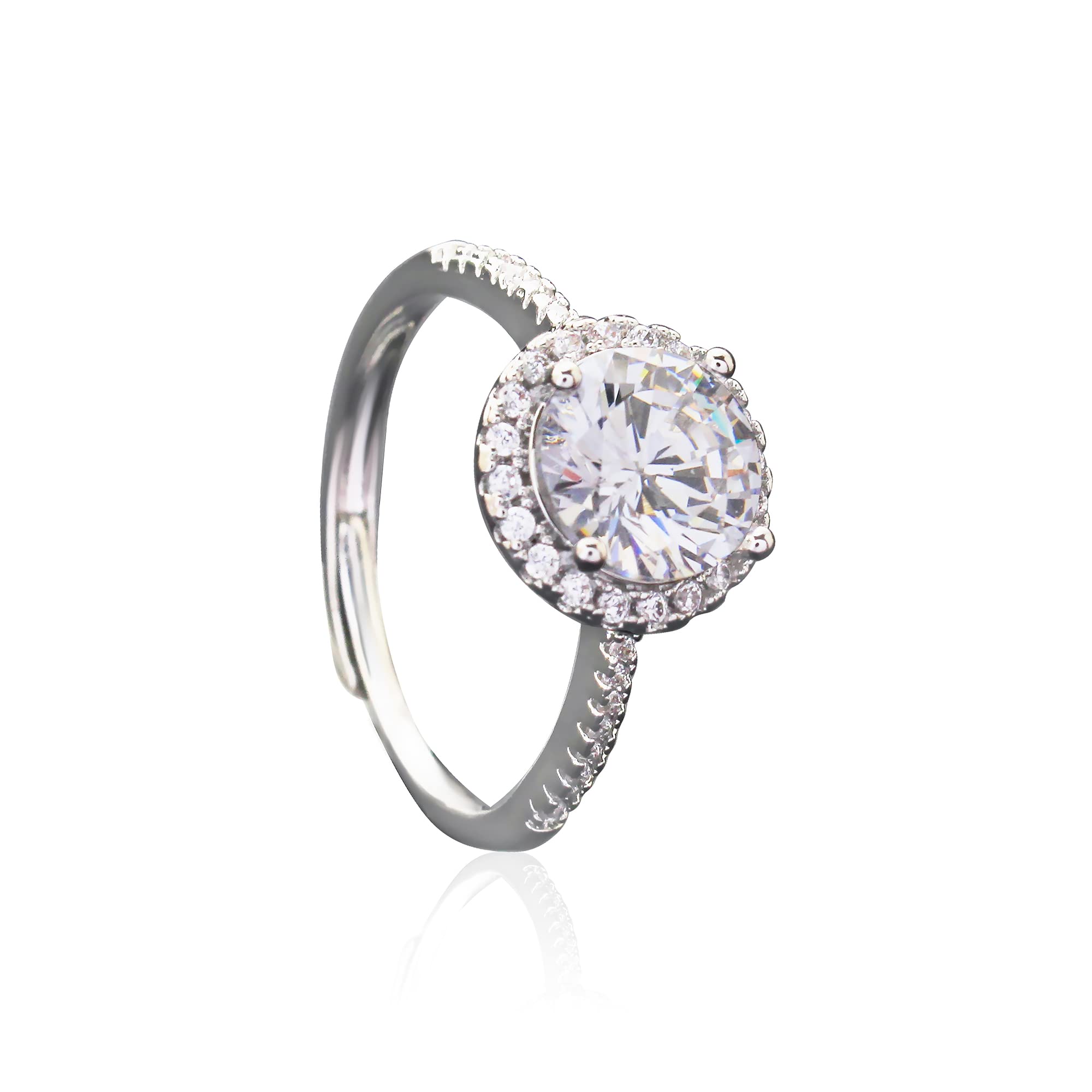 CHERUBIC Platinum Plated Round Halo Adjustable Ring For Women Crystal Cubic Zirconia Diamond Birthstone Rings