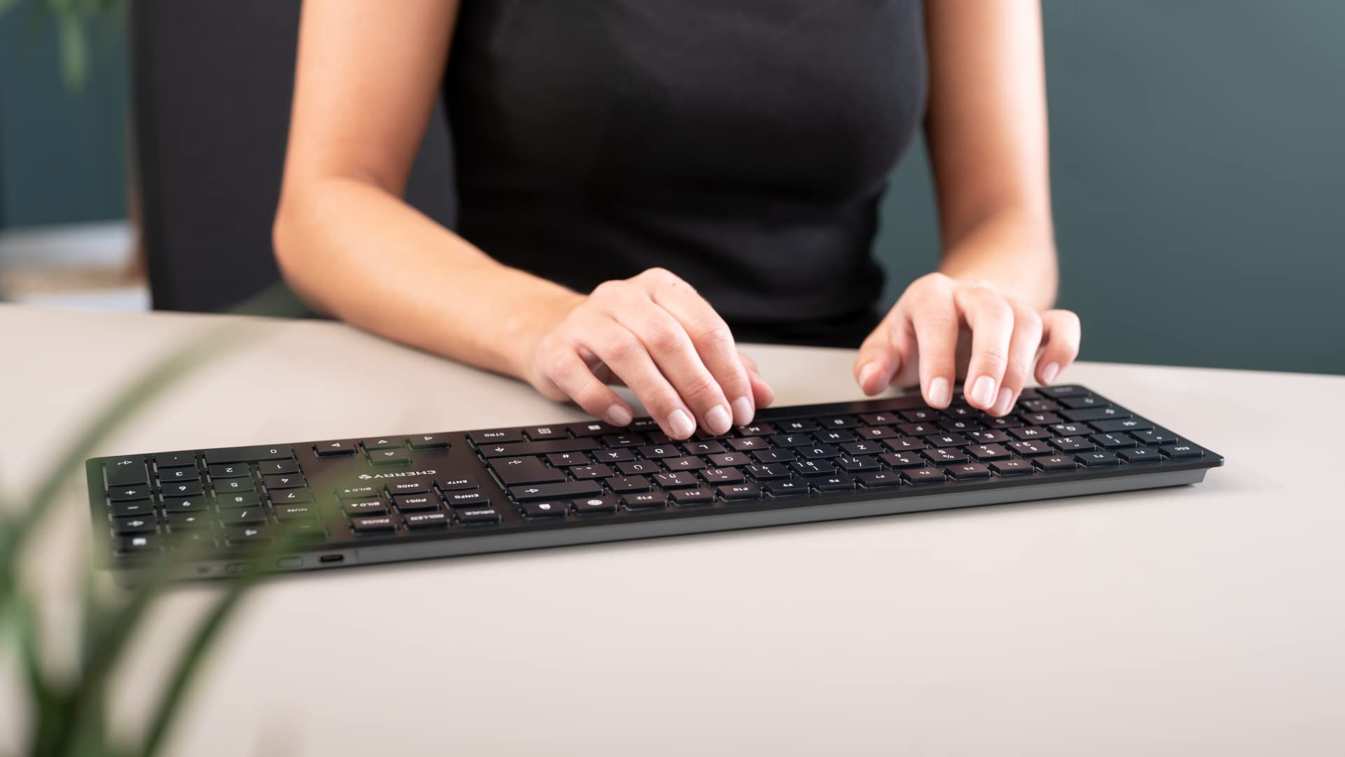 Cherry KW 9100 Slim Wireless Keyboard Rechargeable with SX Scissor Mechanism, Silent keystroke Quiet Typing with Thin Design for Work or Home Office.