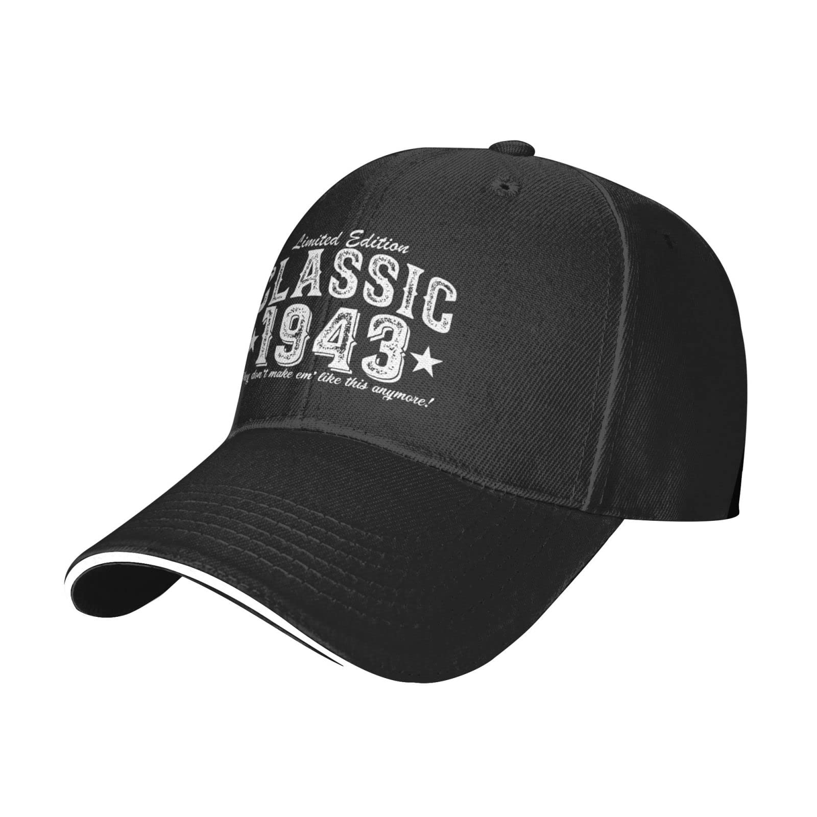 Classic 1943 80th Birthday Distressed Caps 80 Year Old Vintage Car 1943 Baseball Hat Gag Gift for Mom Birthday Unique Strapback Cap Black