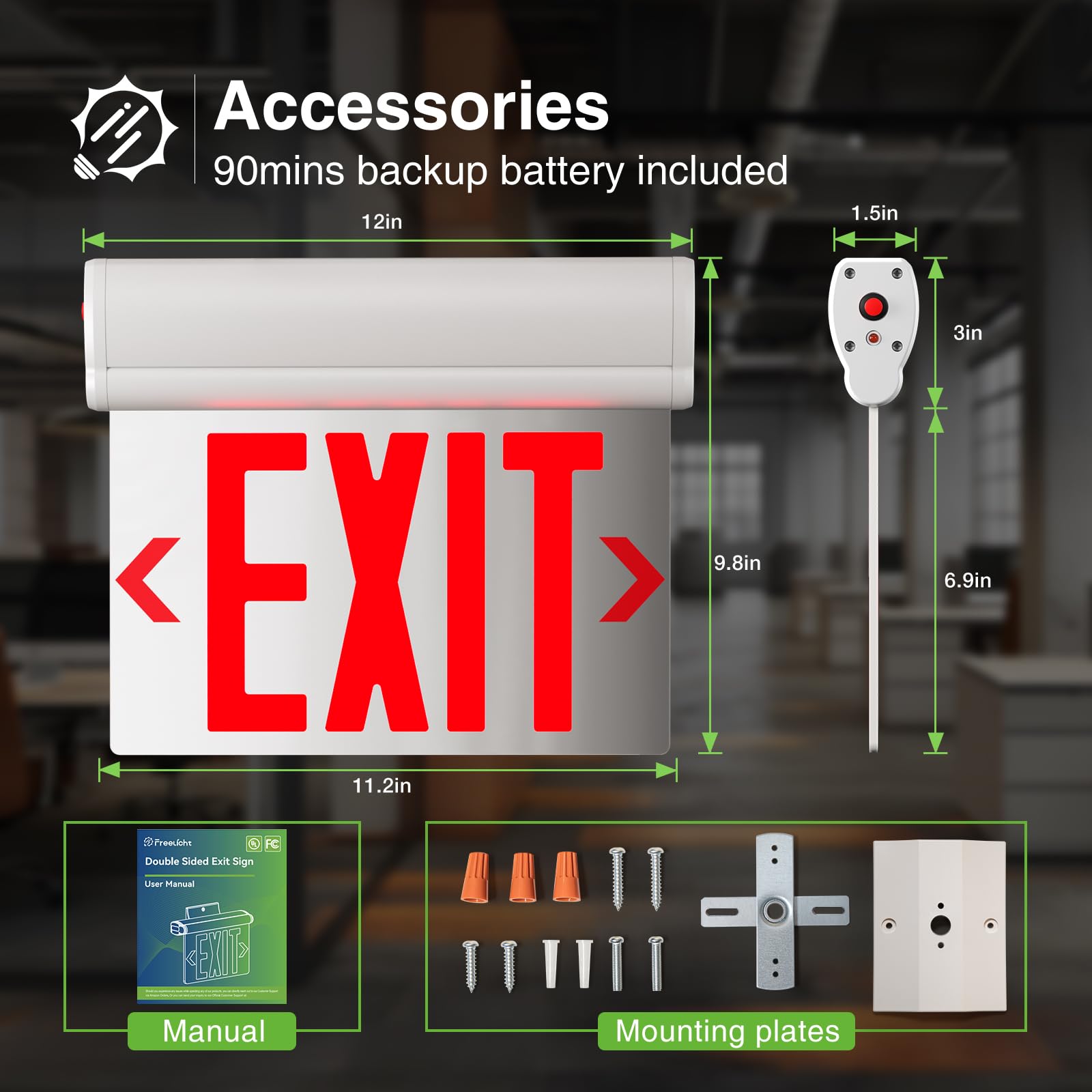 FREELICHT 2 Pack Red LED Double-Sided Exit Sign with Battery Backup,Exit Sign for Business,Easy To Install,UL Certified,AC 120/277V