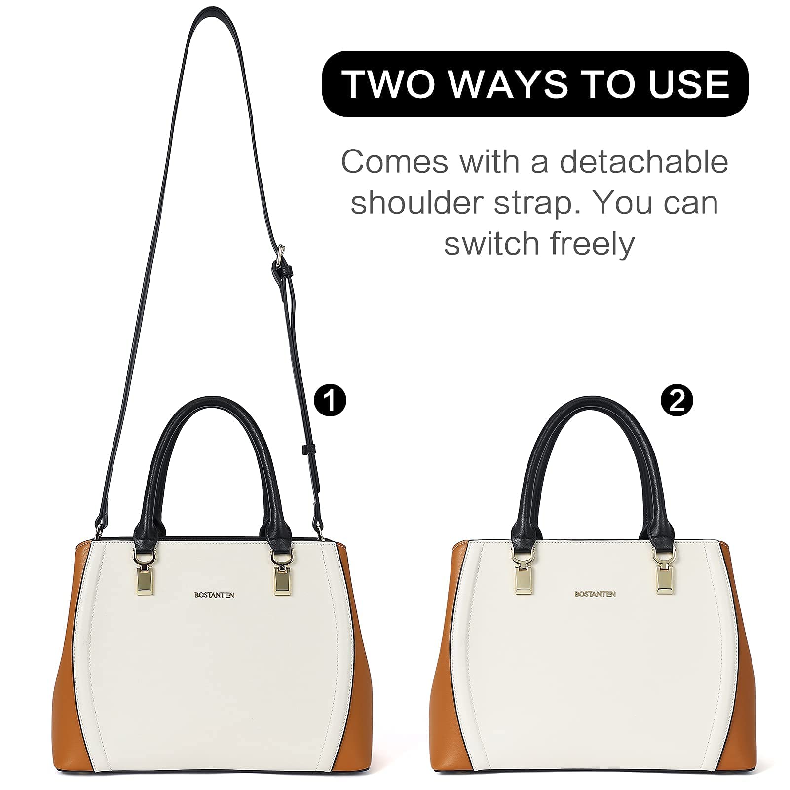 BOSTANTEN Women Leather Handbag Designer Top Handle Satchel Shoulder Bag Crossbody Purses and Womens Leather Wallets RFID Blocking Large Capacity Credit Cards Holder Phone Clutch Apricot