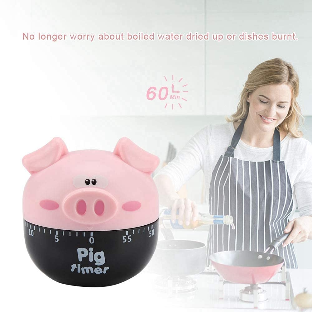 Cute Cartoon Pig Kitchen Timer,Mechanical Timers Counters,for Cooking Timing Tool Alarm Clock,Portable Alarm Clock Kitchen Cooking Tool(Pink)