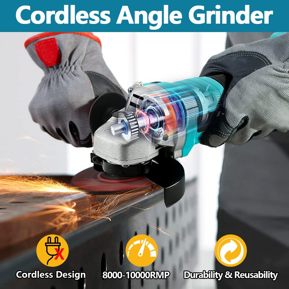 Cordless Angle Grinder, 18V variable speed metal grinders w/DM18M Battery Adapter,10000RPM Brushless Motor, 3/8 arbor, 110V 4-inch high power(Battery not include)