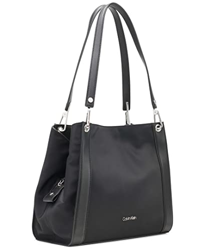 Calvin Klein Reyna Novelty Triple Compartment Shoulder Bag, Black/Silver Nylon