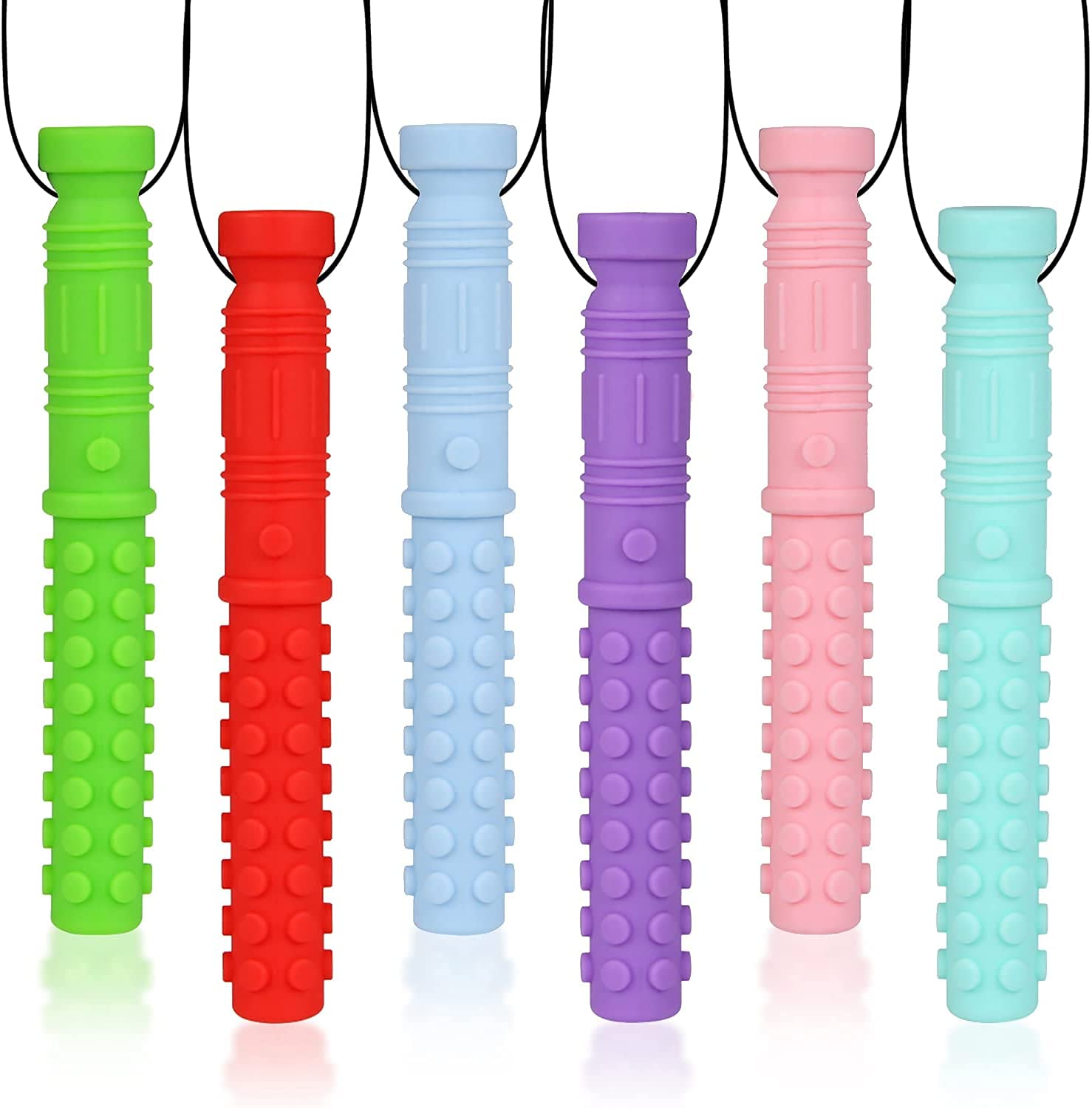Chew Necklace, SLGOL 6 Pack Mace Chew Necklace for Sensory Kids, BPA Free, Food- Grade Silicone Oral Motor Aids chewelry Chewy Necklace Sensory for Autism, ADHD, Anxiety, or Other Special Needs