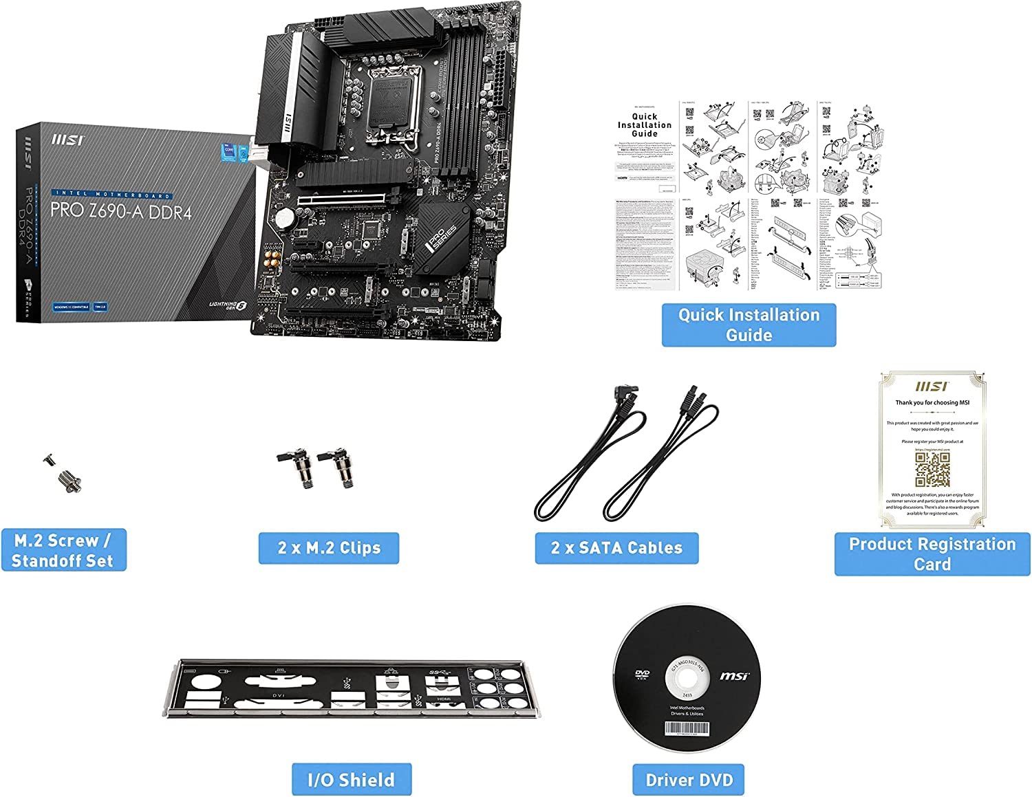 MSI PRO Z690-A DDR4 ProSeries Computer Gaming Motherboard (ATX, 12th Gen Intel Core, LGA 1700 Socket, DDR4, PCIe 4, CFX, M.2 Shield Frozr, HDMI, DisplayPort) Intel PC Motherboards (Renewed)