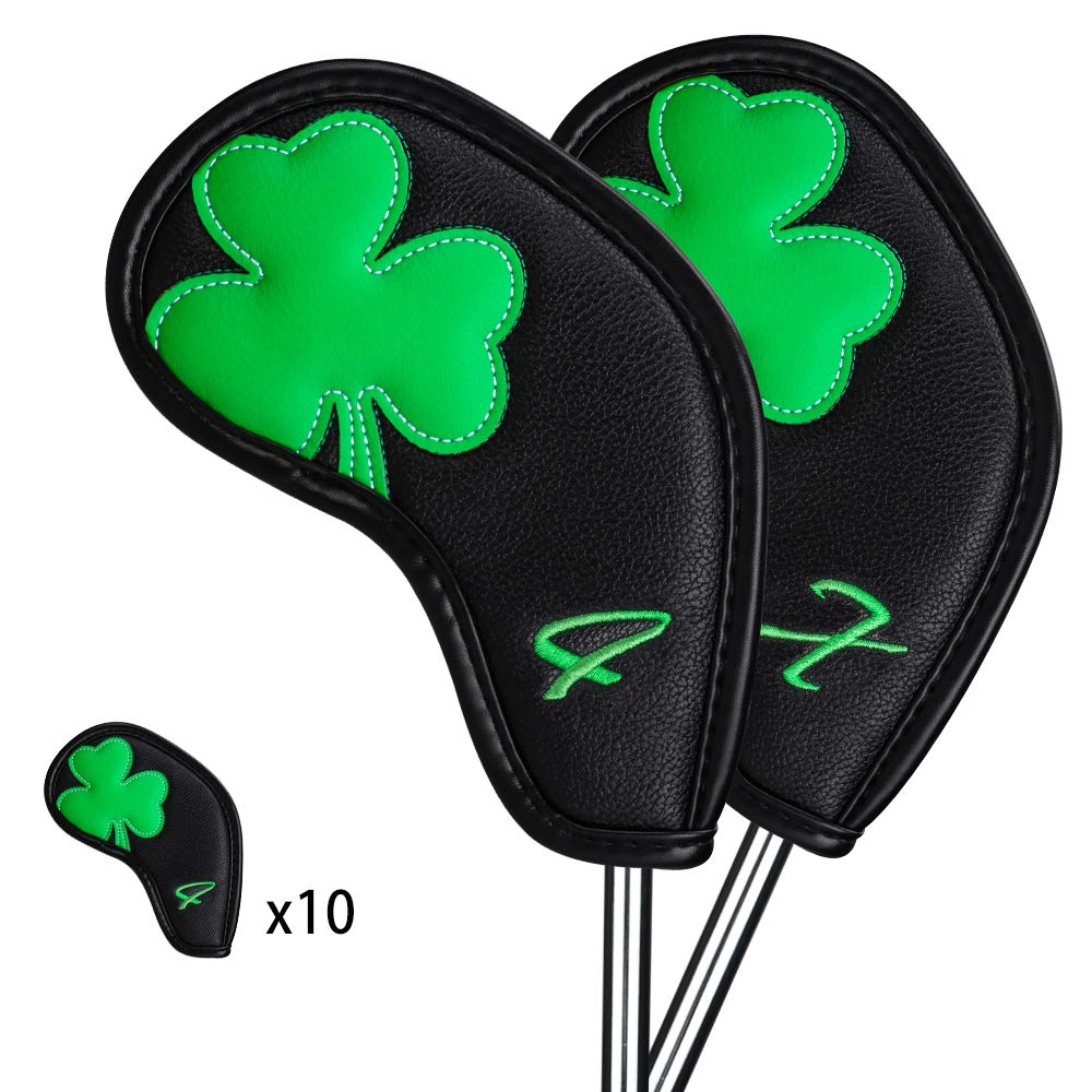 Big Teeth Golf Iron Covers Iron Head Covers Golf Club Head Covers Iron Covers for Golf Clubs 10pcs/Set Iron Covers Golf Head Covers Black Classic Lucky Clover Fits Taylormade SIM Calloway Rogue X
