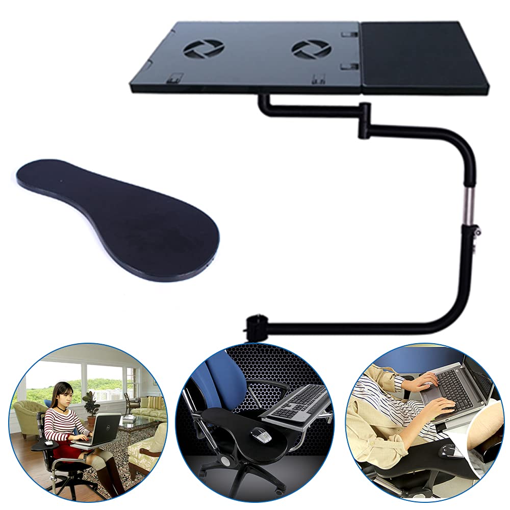 CNCEST Ergonomic Laptop Keyboard Mouse Chair Stand Mount Holder Installed to Chair Stainless Steel, Professional and Efficient