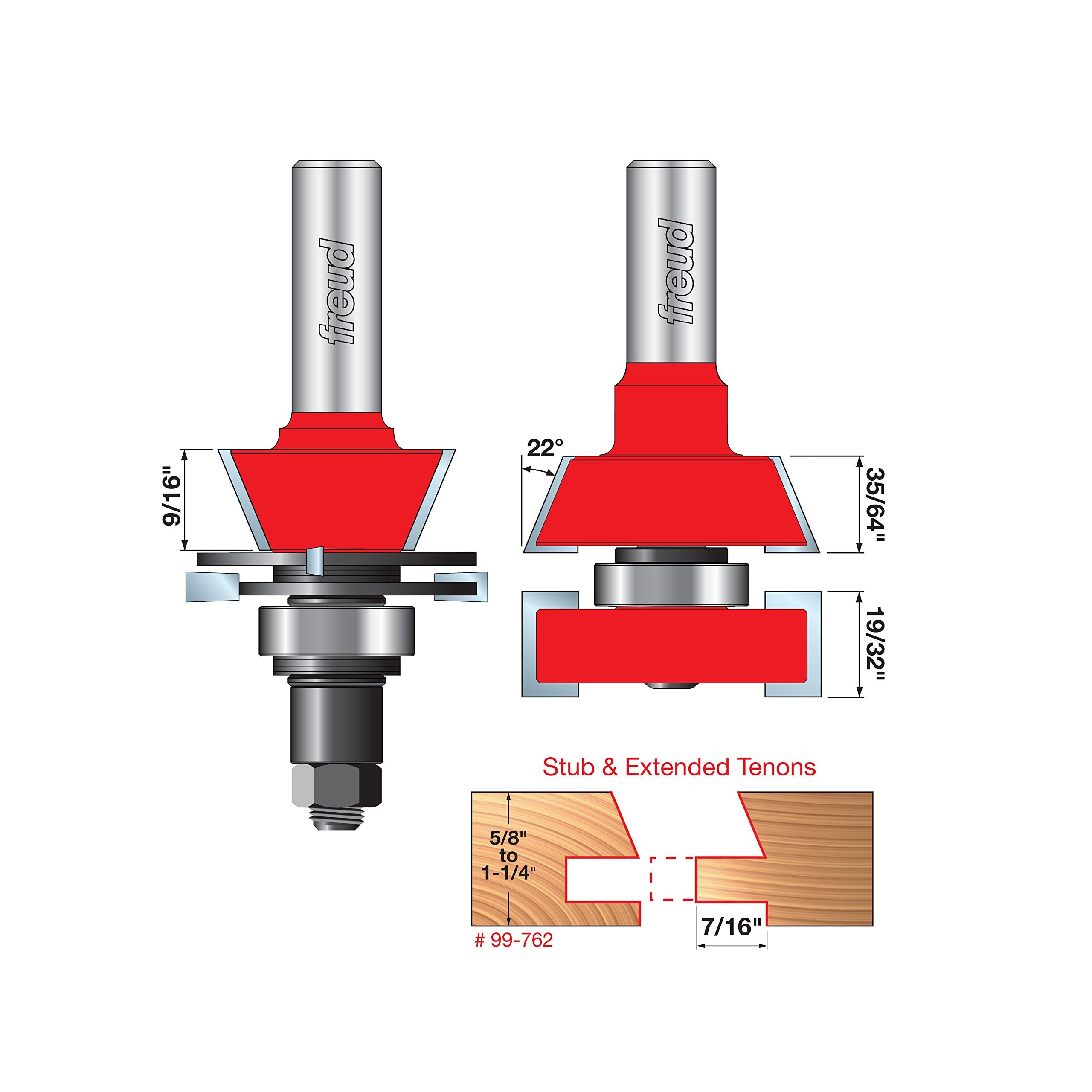 Freud 99-762: 1-11/16" (Dia.) Premier Adjustable Rail & Stile Bit - Shaker