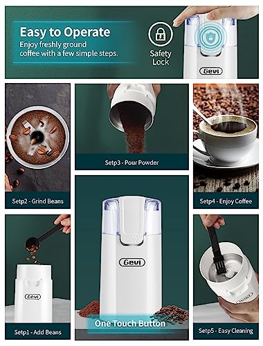 Electric Coffee Grinder Stainless Steel Blade Grinder for Coffee Espresso Latte Mochas, Noiseless Operation.GECGI140-U-1