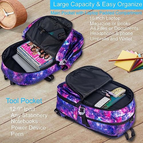 KLFVB Laptop Backpack for Girls, 15.6 Inch Cute Tie Dye College Bookbag, Anti Theft Water Resistant Large Computer School Bag for Teens Women Students - Purple