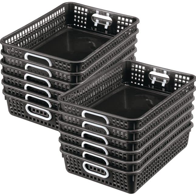 Really Good Stuff Paper Basket, 14" x 10" x 3-1/4" - 12 Pack, Black | Plastic Mesh Paper Basket for Classroom, Home and Office, Fits A4 Paper, Documents, Files, Magazines