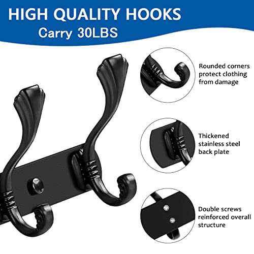MOKANI Coat Rack Wall Mounted 2 Pack, Stainless Steel Wall Coat Hooks, Heavy Duty Metal Hook Rack Rail for Hanging Clothes Towel Coat Hat Key Robes Entryway Bathroom Kitchen (5 Hooks,Black)