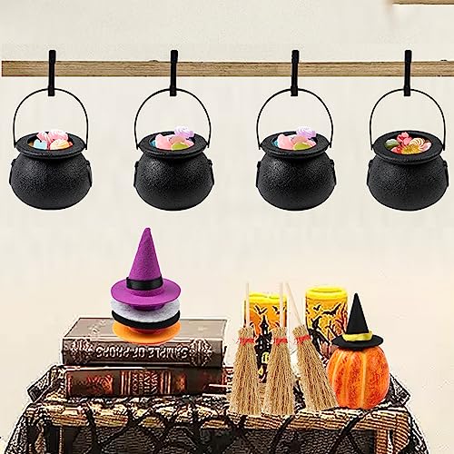 FOIMAS 37pcs Mini Witch Hats Black Candy Cauldron and Witch Brooms for Halloween Dollhouse Craft Accessories Table Decoration Supply